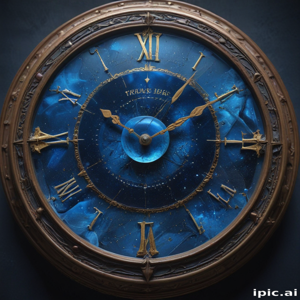 A Stunning Vintage Clock with Cosmic Blue Background and Golden Accents