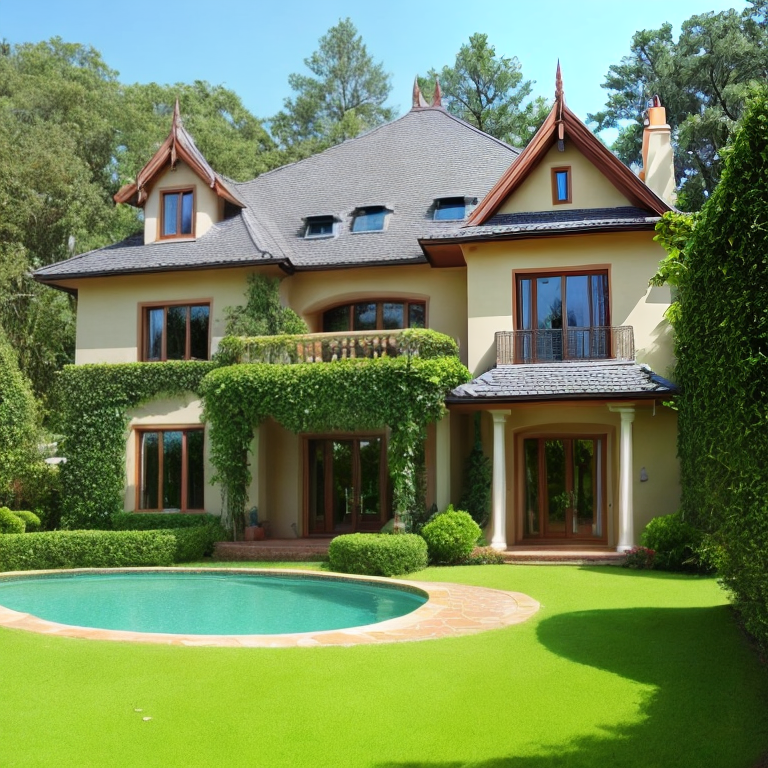 elven design villa with pointed towers and high arches, nature inspired ...