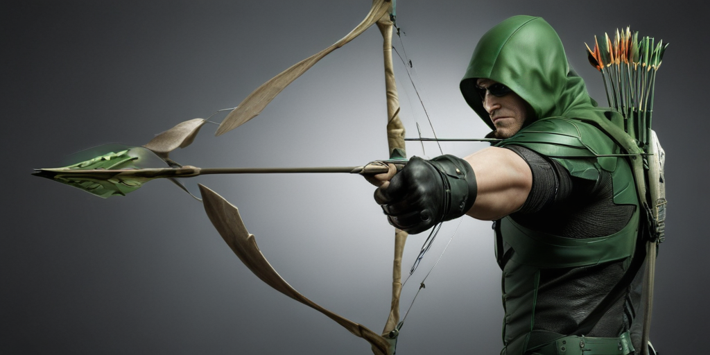 A Skilled Archer in Green Attire Aiming with a Bow and Arrow.
