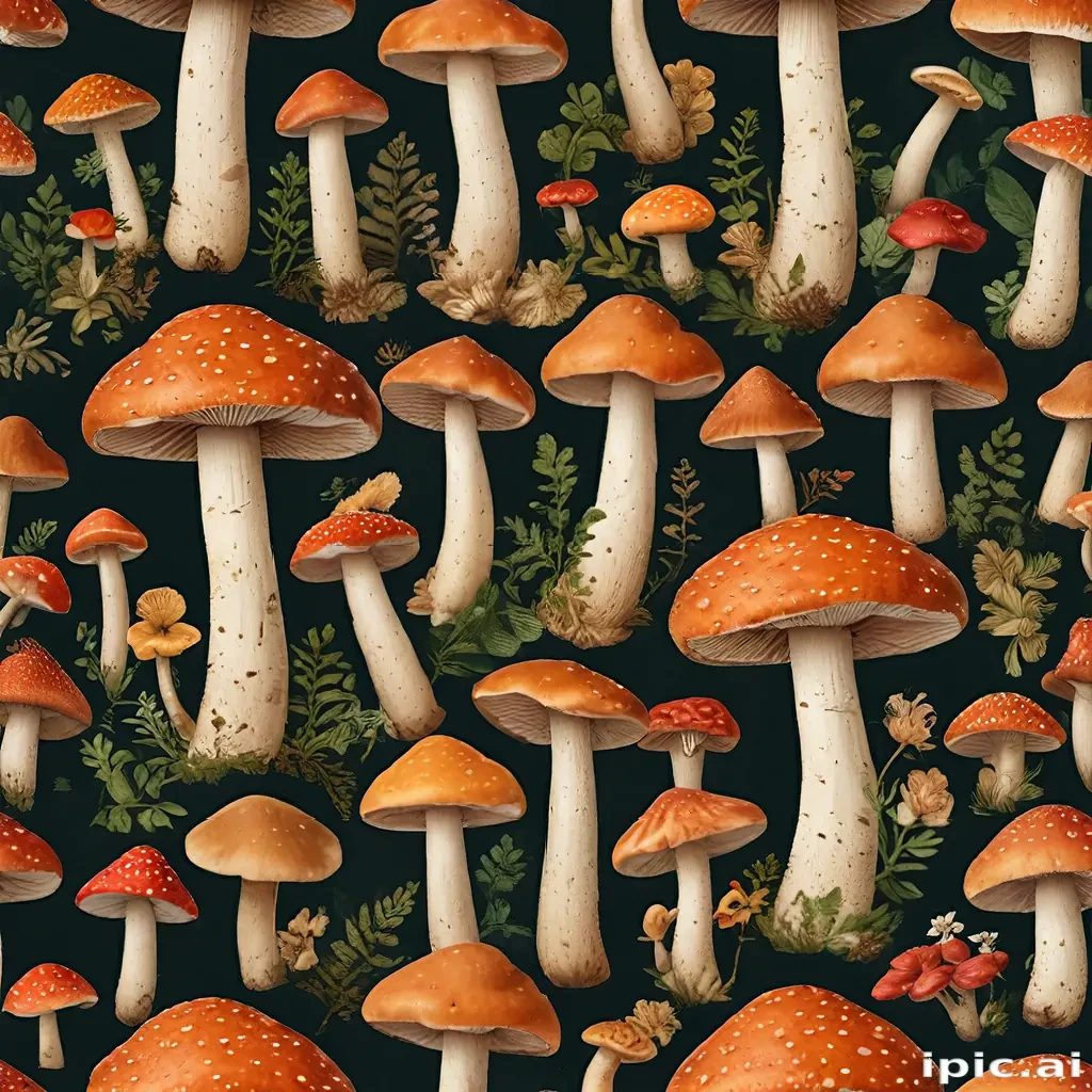 Charming Forest Scene Featuring a Variety of Colorful Mushrooms and Foliage