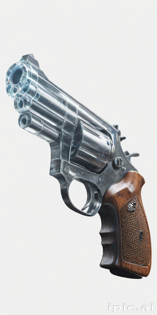 Stylized Transparent Revolver with Wooden Grip and Intricate Design ...