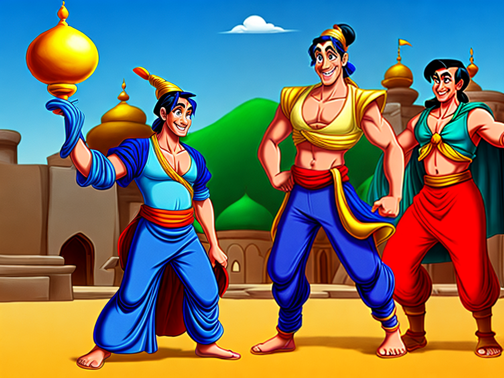 Aladdin in the Sultan's palace cartoon style