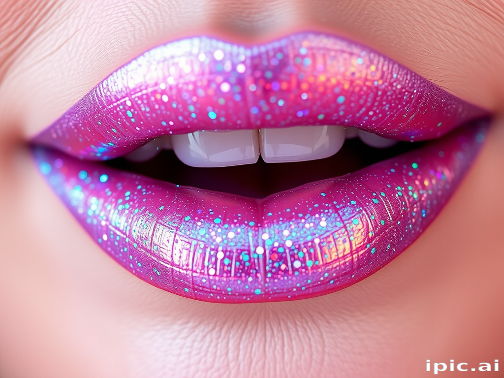 Vibrant Glittery Lips Shimmering in Shades of Pink and Purple
