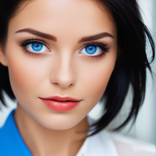 Black hair bright blue eyes women secretary