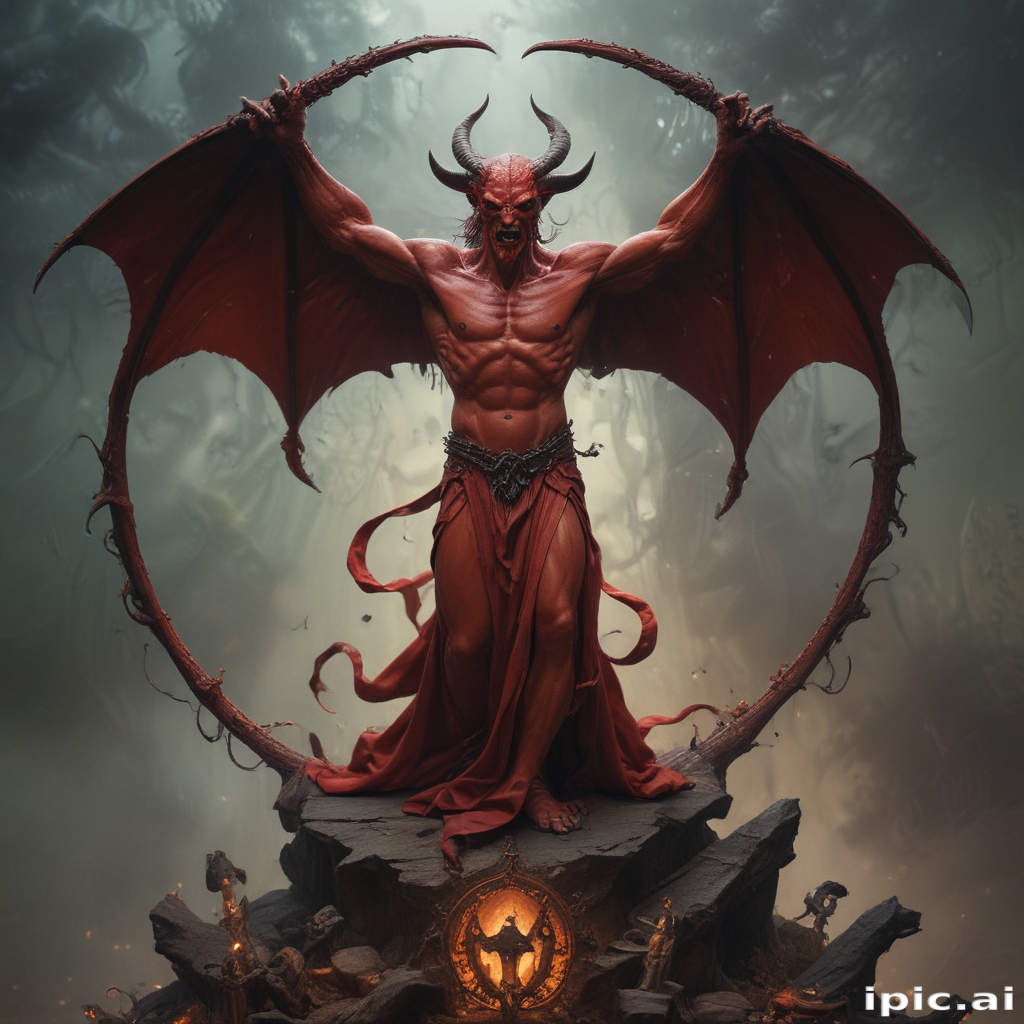 Majestic Demon Lord with Wings and Fiery Power in Enchanted Forest