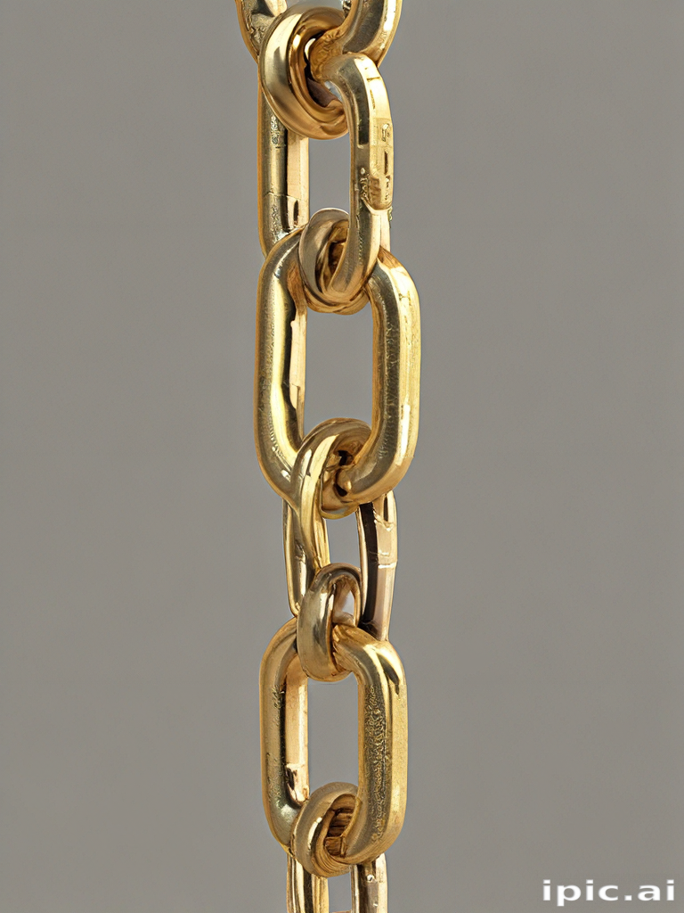 Close-Up View of Interconnected Gold Links in a Strong Chain