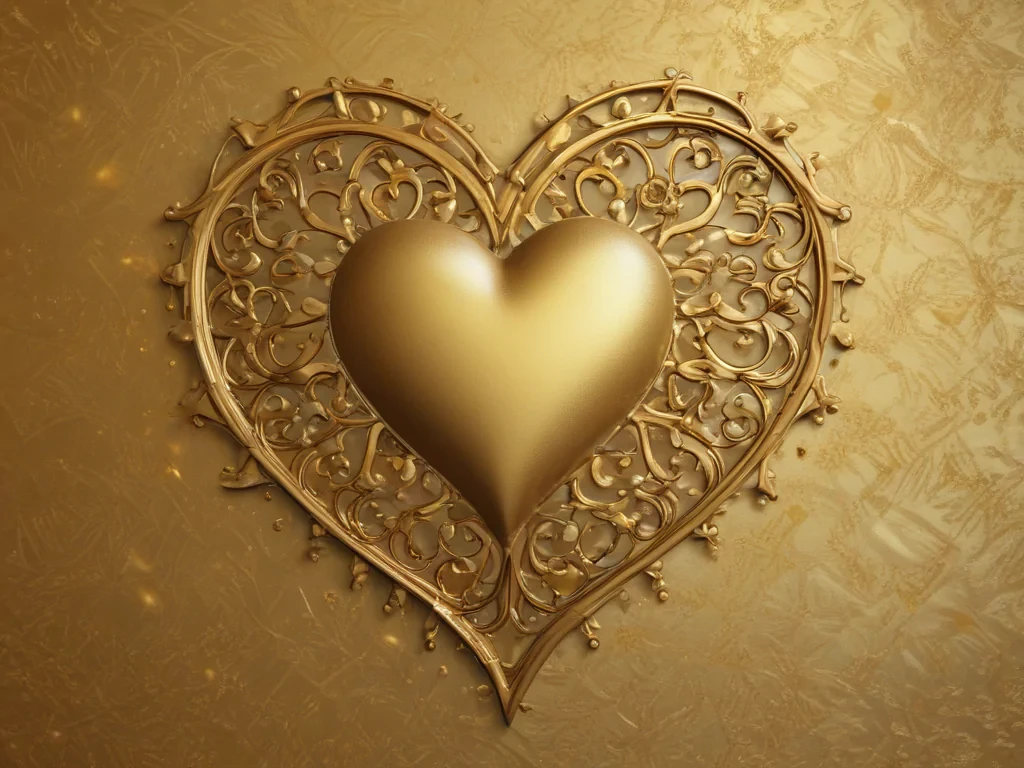 Elegant Golden Heart with Intricate Floral Design Against a Shimmering ...