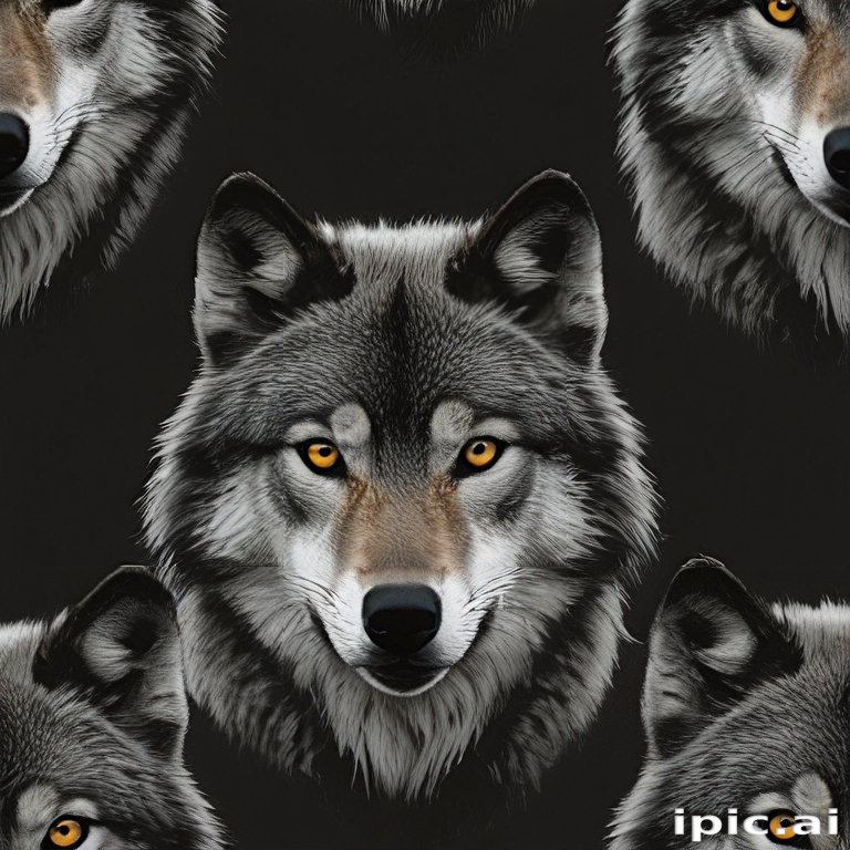 Majestic Wolves with Striking Eyes Against a Dark Background Pattern