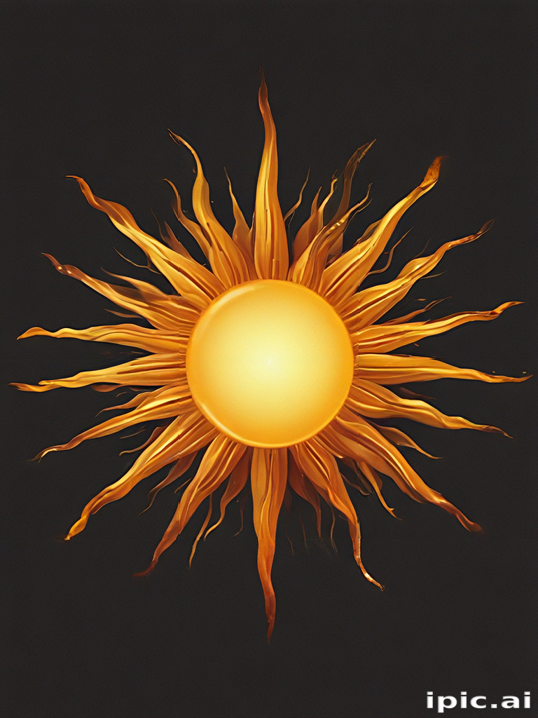 Radiant Sun with Fiery Rays Against a Deep Black Background