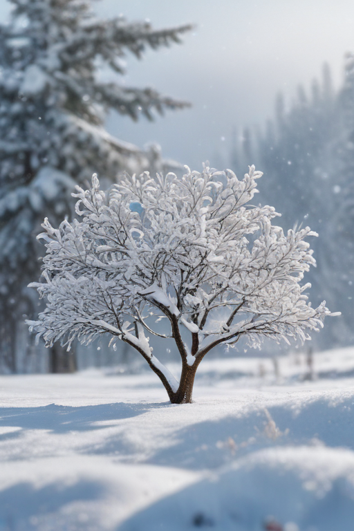 A Beautiful Snow-Covered Tree Standing Alone in a Winter Wonderland.