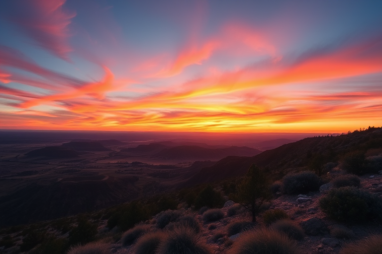 Stunning Sunset Over Mountain Landscape with Vibrant Colors and Clouds