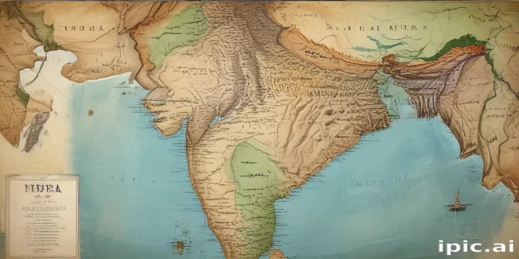 Historical Map of India Featuring Geographic Details and Coastal Regions