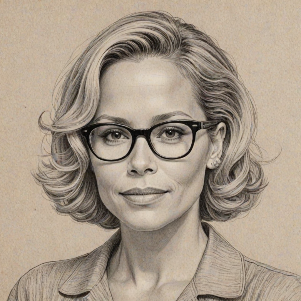 Stylish Woman with Glasses and Elegant Curly Hair in Portrait
