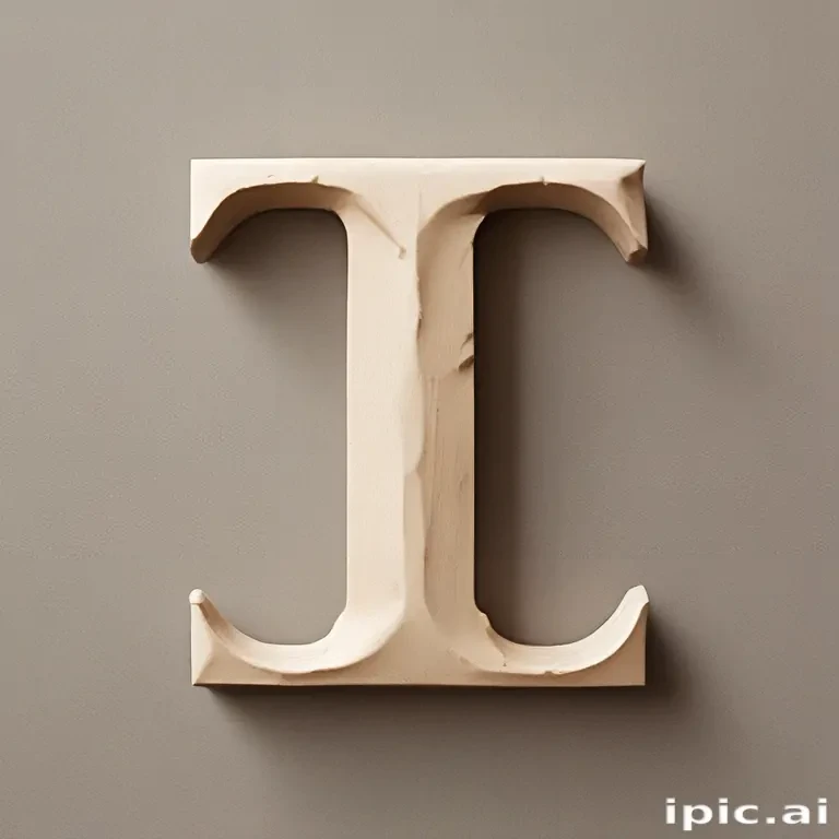 Artistic Wooden Letter 'I' Displayed Against a Soft Gray Background