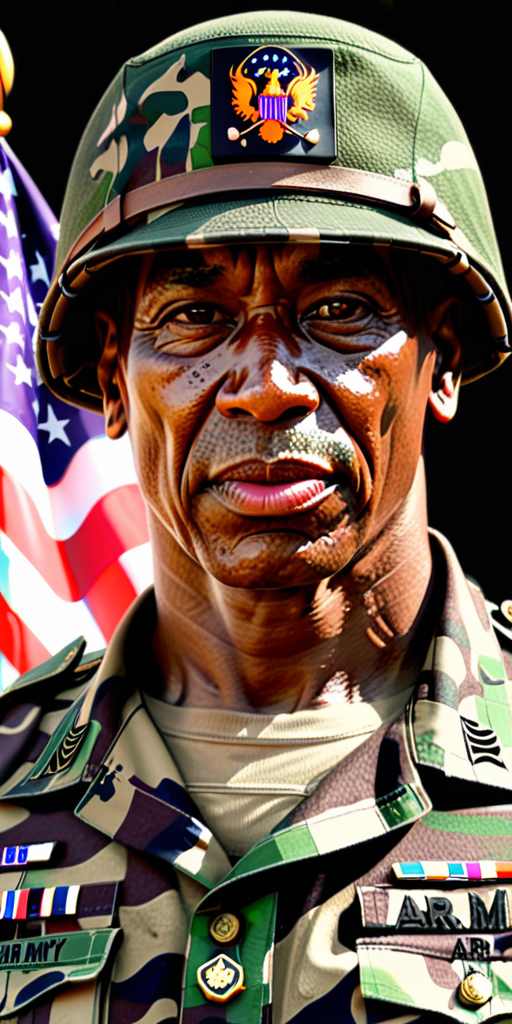 Portrait of a Proud Soldier in Camouflage Uniform with American Pride