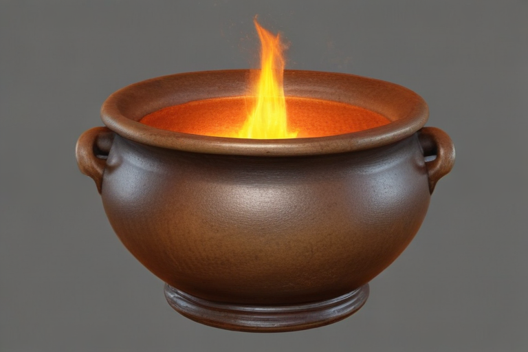 A Traditional Clay Pot with a Vibrant Flame Dancing Inside It