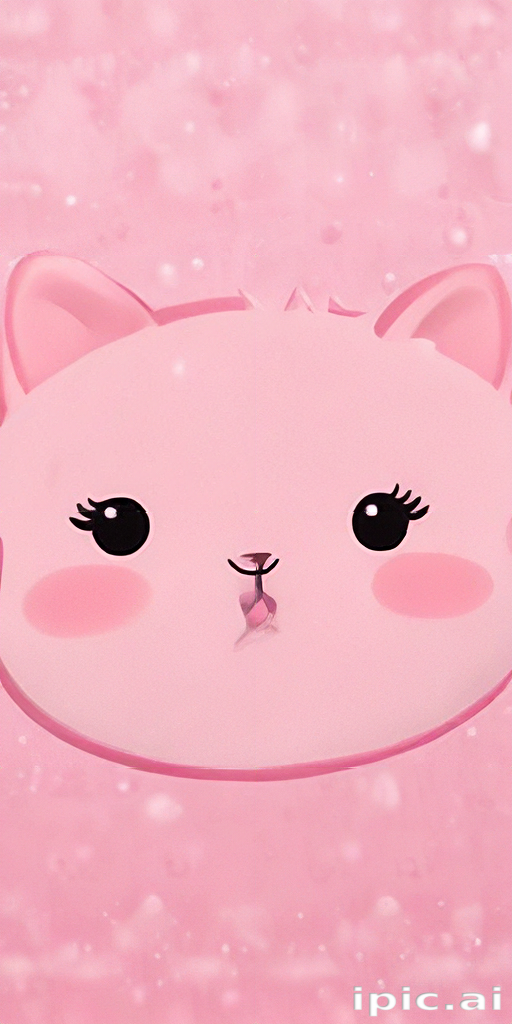 Adorable Pink Cat Face with Big Eyes and Cute Blushing Cheeks