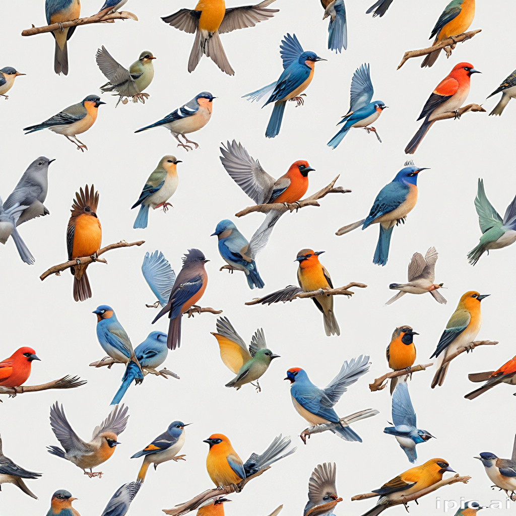 A Vibrant Collage of Colorful Birds in Various Poses and Settings
