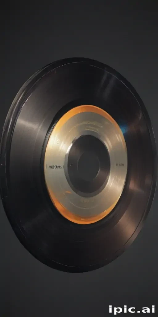Classic Vinyl Record Spinning Against a Dark Background with Warm Glow