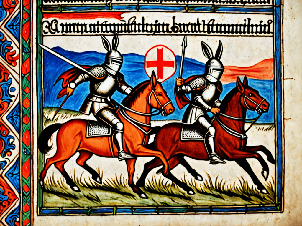 sacra marginalia medeival rabbits chase a knight