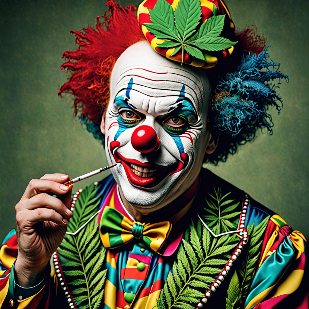 a clown, high on weed, Martina Hoffmann style, high res