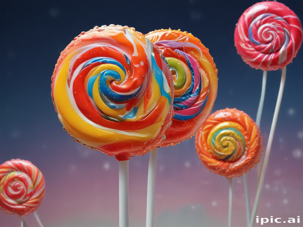 Colorful Swirl Lollipops Displayed Against a Dreamy Pastel Background