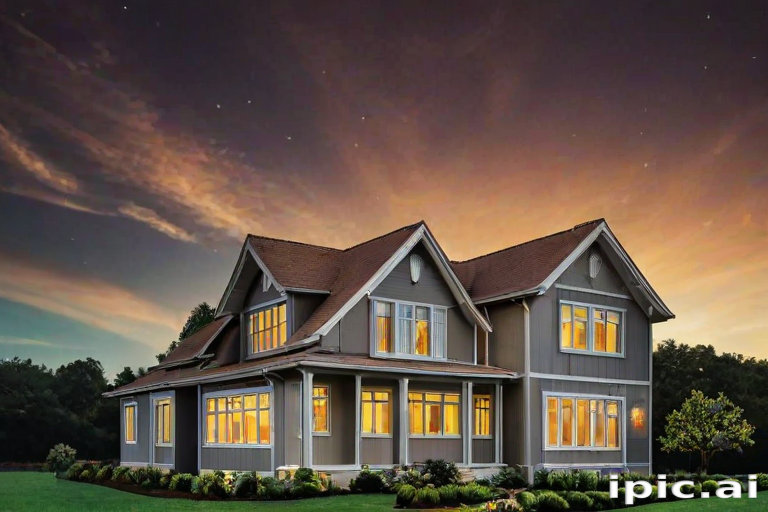 Charming Family Home Illuminated by a Beautiful Sunset Sky