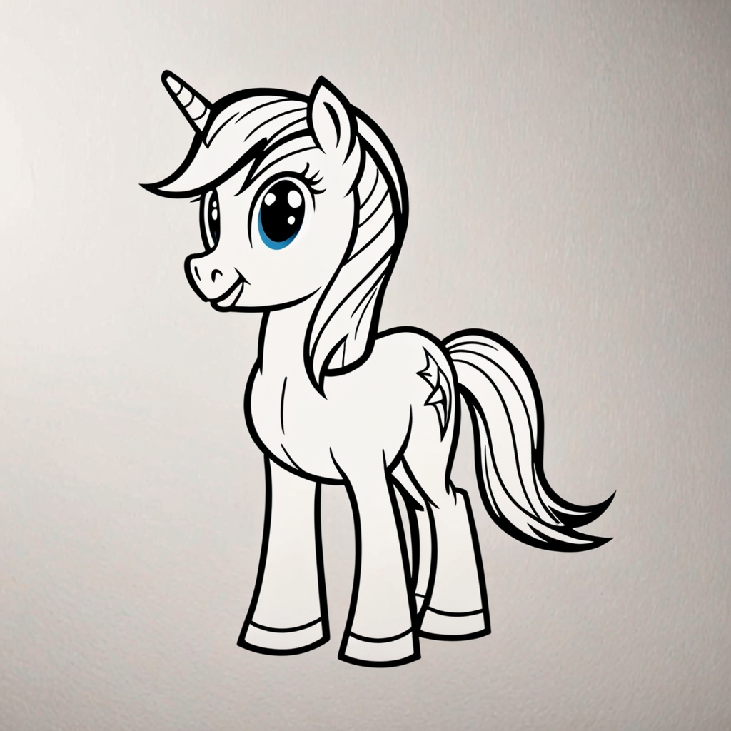 simple line drawing of cartoon pixar style pony low detail centered no ...