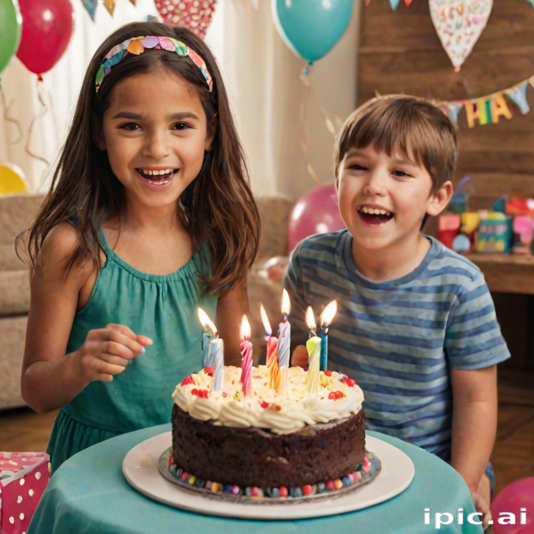 Two Happy Children Celebrating a Joyful Birthday with Cake and Candles