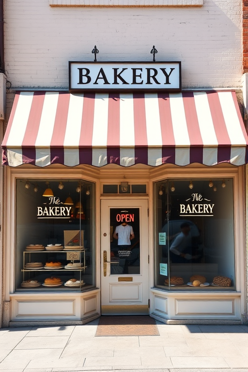 Charming Bakery Shopfront with Delicious Treats Displayed in the Windows