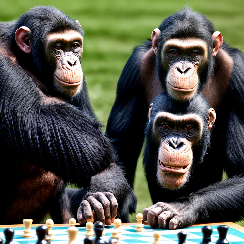 Nigel Farage playing chess against a chimpanzee