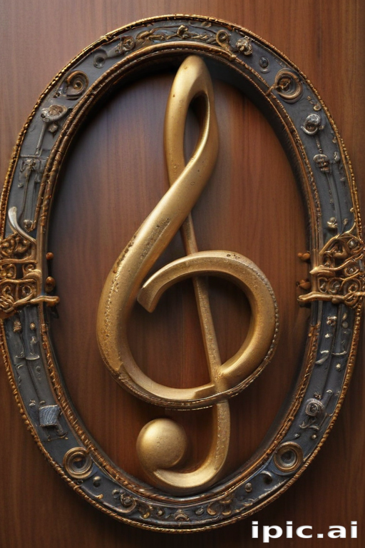 Elegant Golden Treble Clef Framed in Ornate Decorative Wall Art