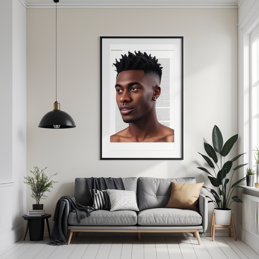 Modern Living Room Featuring a Stylish Portrait of a Young Man