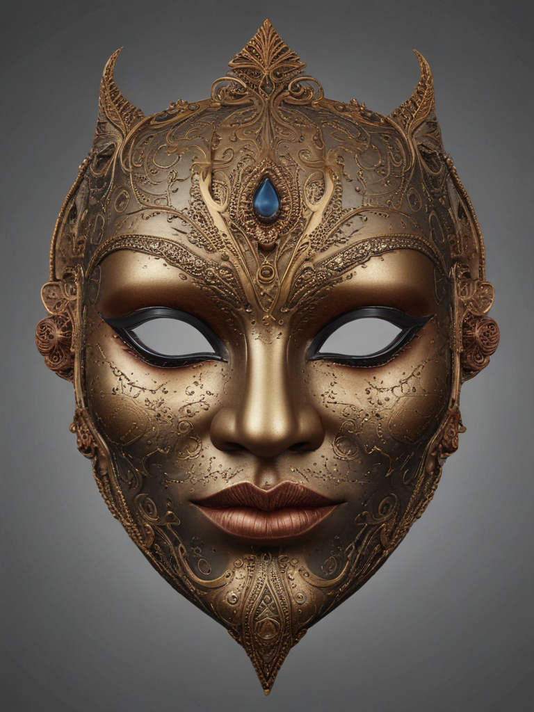 Intricately Designed Ornate Mask Featuring Elegant Patterns and a Jewel