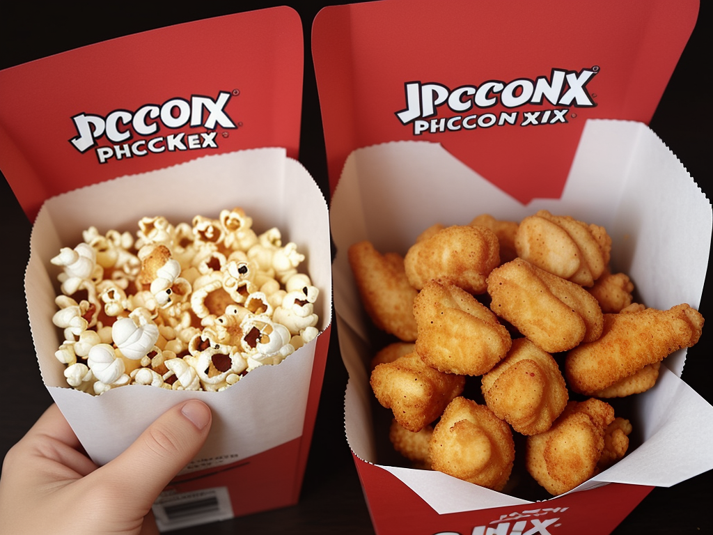 Delicious Snack Options: Fresh Popcorn and Crispy Chicken Bites in Boxes