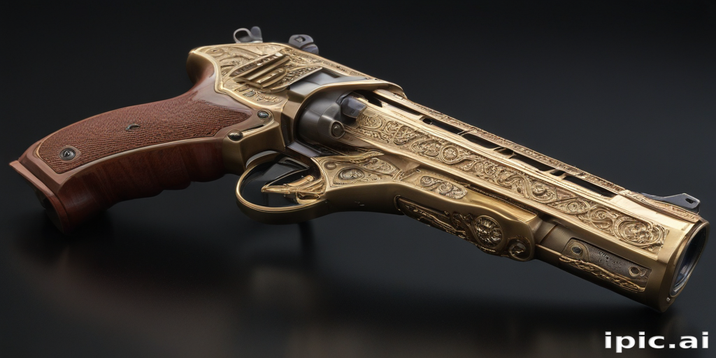 Intricately Designed Ornate Handgun with Detailed Gold and Wood Finishes