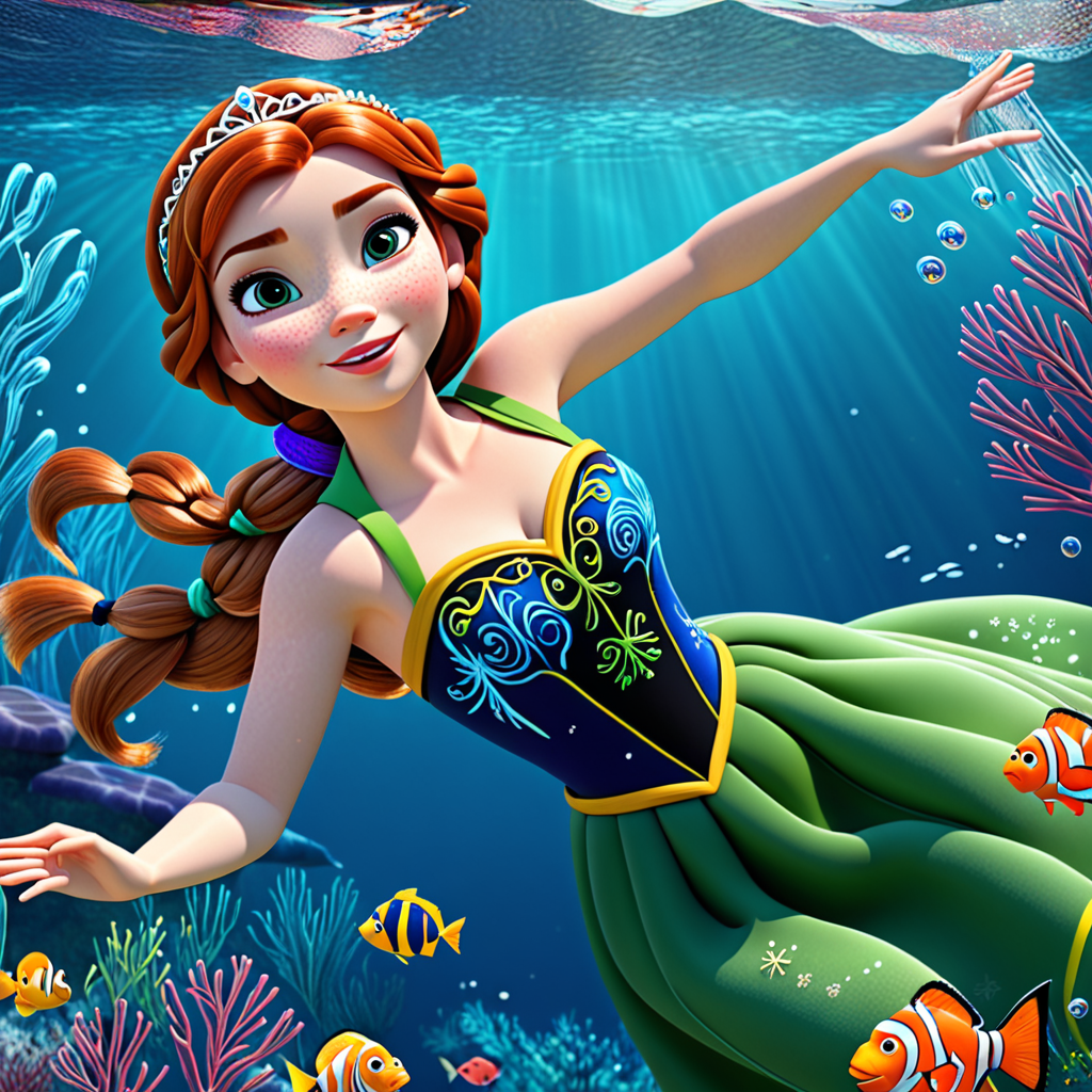 princess Anna swimming from the realistic cartoon underwater swimming ...