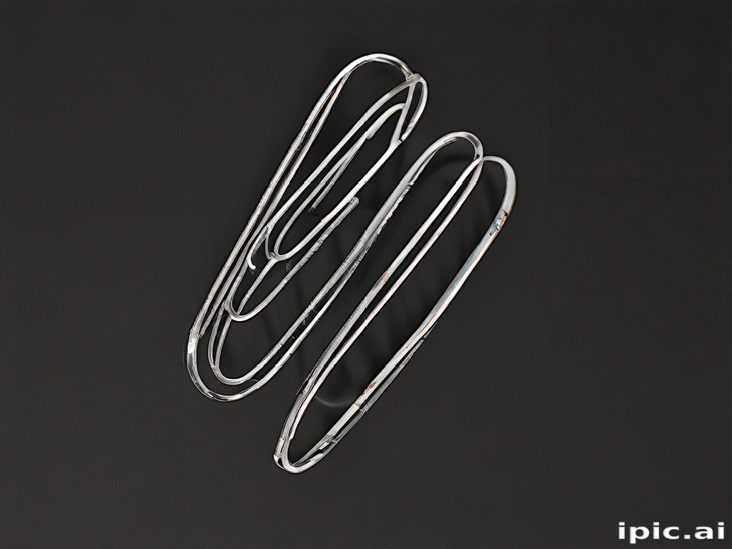 Two Intertwined Metal Paper Clips on a Dark Background Displaying Elegance