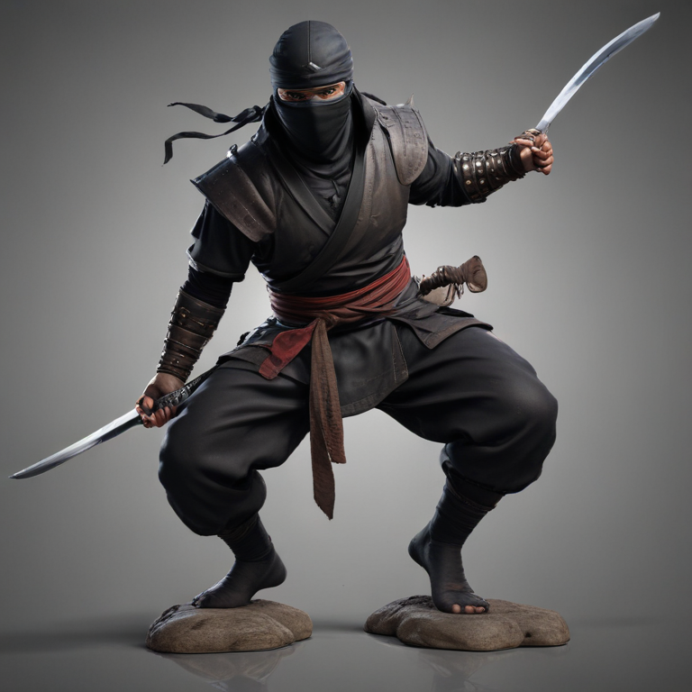 Dynamic Ninja Warrior in Traditional Attire, Poised for Action with ...