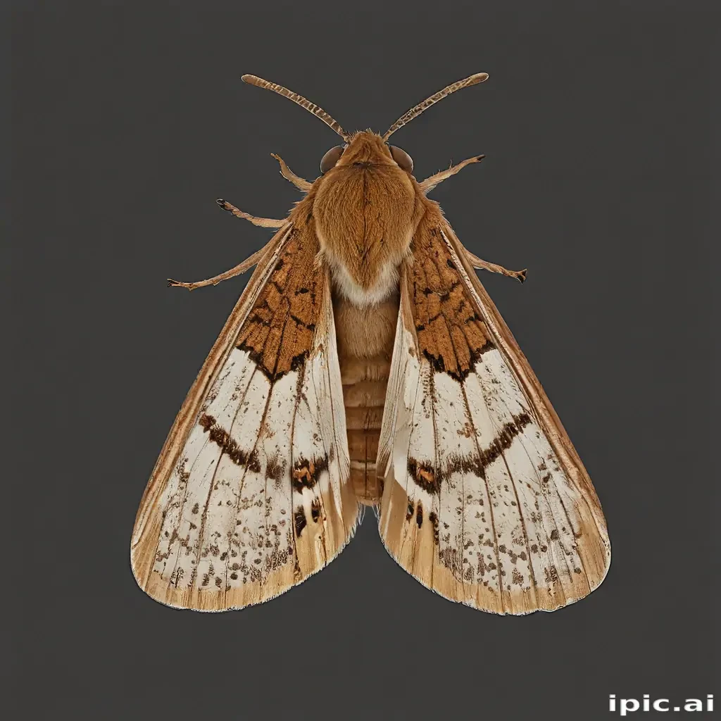 A Close-Up View of a Beautiful Brown and Cream Moth Specimen.