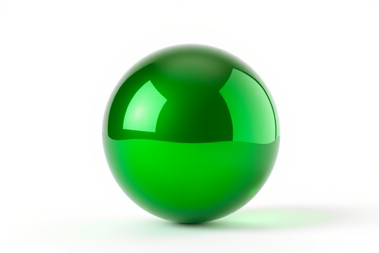 Shiny Green Sphere Reflecting Light Against a White Background in Studio