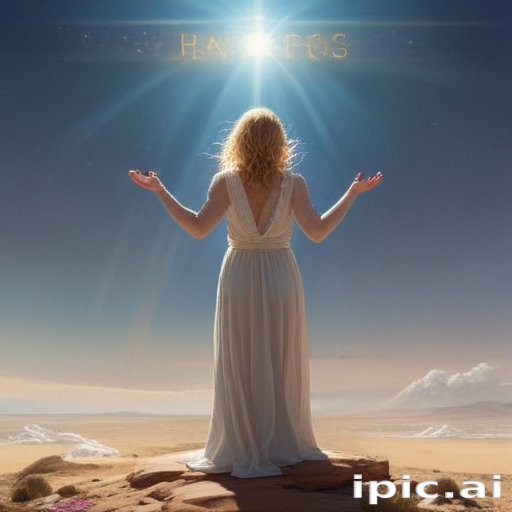 Radiant Figure Standing in a Desert Under a Glowing Sky of Hope