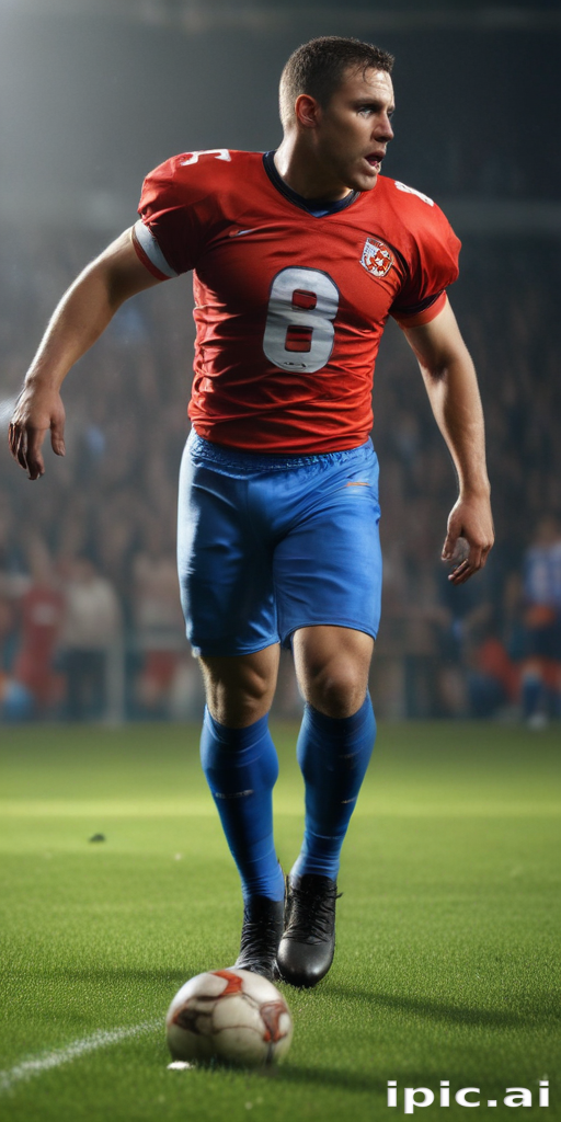 Dynamic Soccer Player in Red Jersey Showcases Skill on the Field
