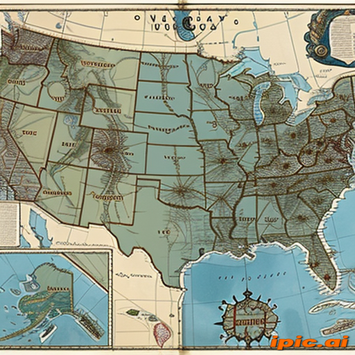 Vintage Map of the United States with Decorative Elements and Regions