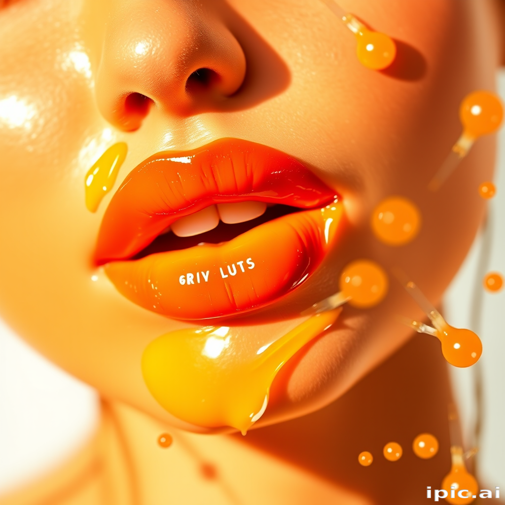 Vibrant Orange Lips with Glossy Drips Illustrating Creative Makeup Artistry