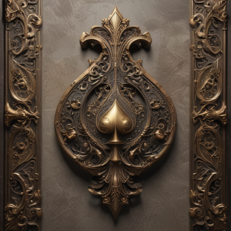 Intricate Ornate Design Featuring a Decorative Spade Symbol in Gold