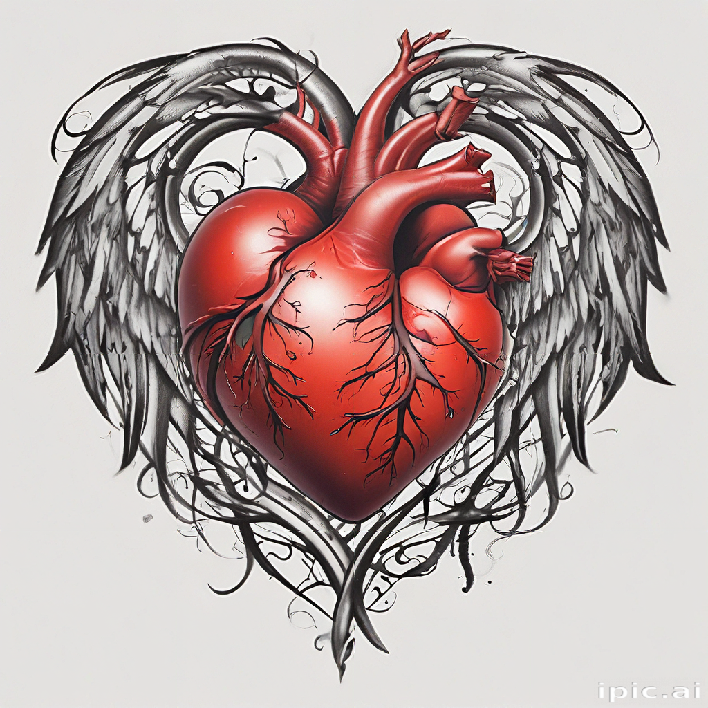 Artistic Representation of a Heart with Wings and Intricate Details