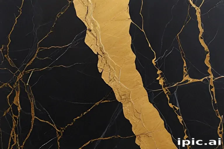 Elegant Black Marble with Striking Gold Veins and Unique Patterns.