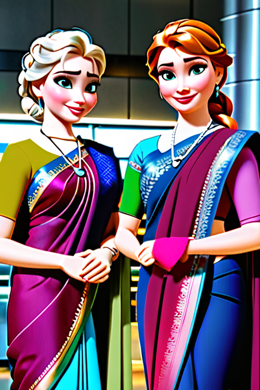 Elsa and Anna hugs together in saree indian smile to airport frozen ...