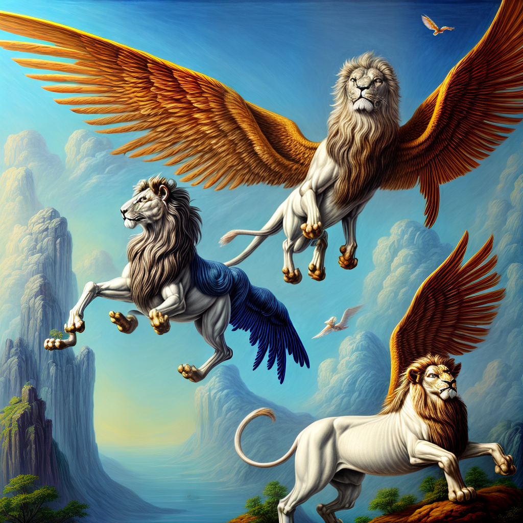 Mythical animal, painting, flying, winged lion